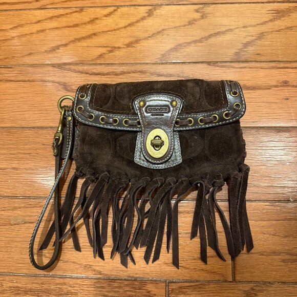 Coach | Accessories | Coach Vintage Wristlet Brown Suede With Fringe ...